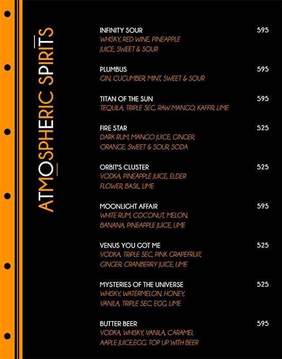 Menu at Andromeda Rooftop & Lounge Bar, Pune