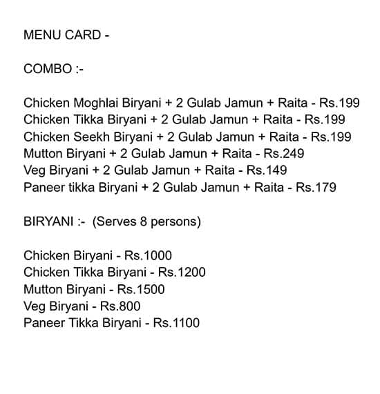 Menu of Express Biryani, Vasai, Mumbai