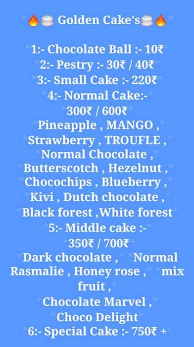 Menu of Golden Cake's, Hadapsar, Pune