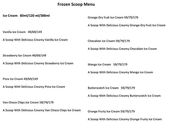 Menu of Frozen Scoop, Magarpatta, Pune
