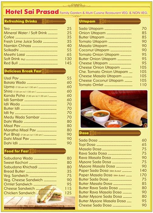Menu of Sai Prasad, Mumbra, Thane