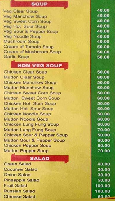 Menu of Grill City Restaurant, GST Road, Chennai