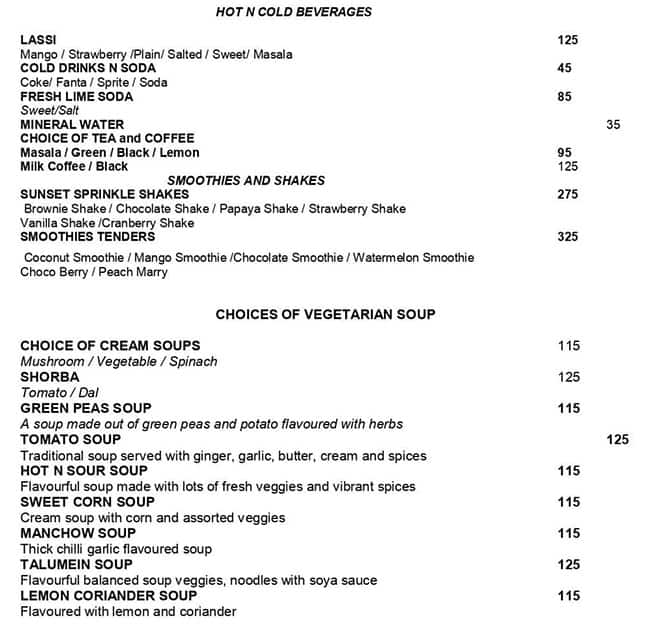 Menu at Havana Restro, Jhansi