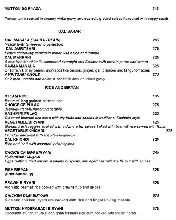 Menu at Havana Restro, Jhansi