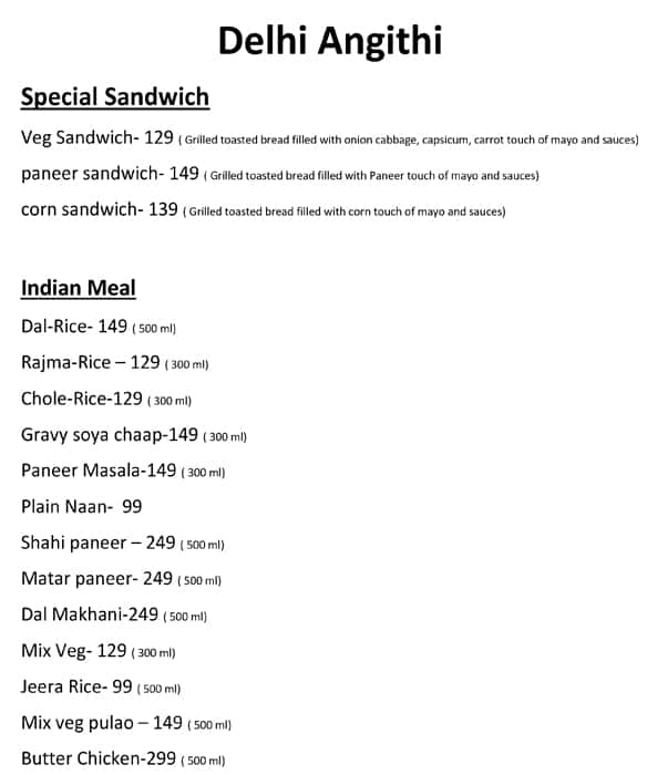 Menu of Delhi Angithi, Paschim Vihar, New Delhi