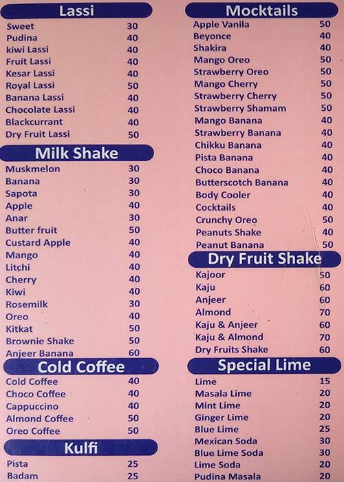 Menu at The Lassi & Juice park, Bengaluru, 11/2 50 Muneshwara Block ...