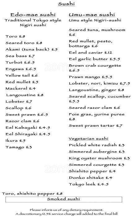Umu Menu, Menu for Umu, Mayfair, London - Zomato UK