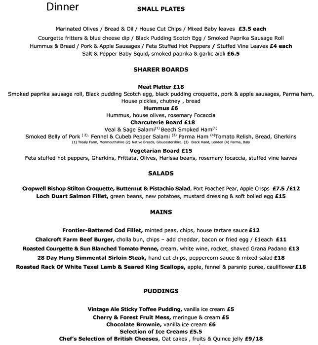 Menu at The Crown, Islington pub & bar, London, 116 Cloudesley Rd