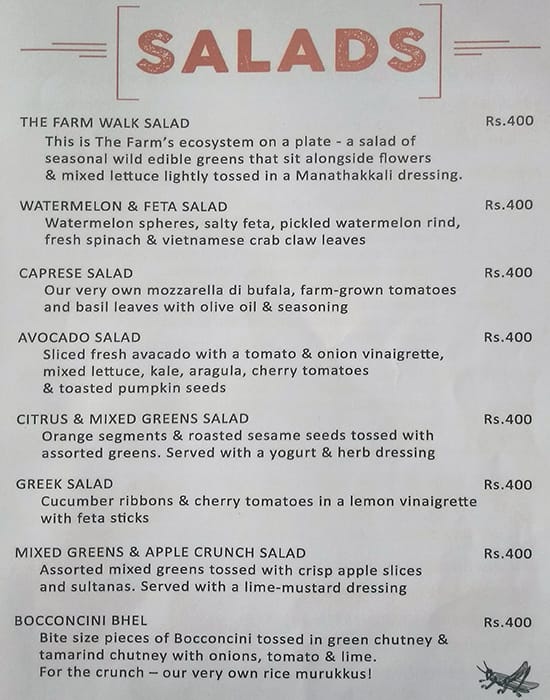 Menu at The Farm Restaurant, Chennai, V68G+MCV