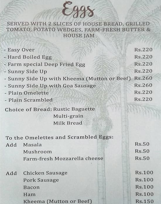 Menu at The Farm Restaurant, Chennai, V68G+MCV