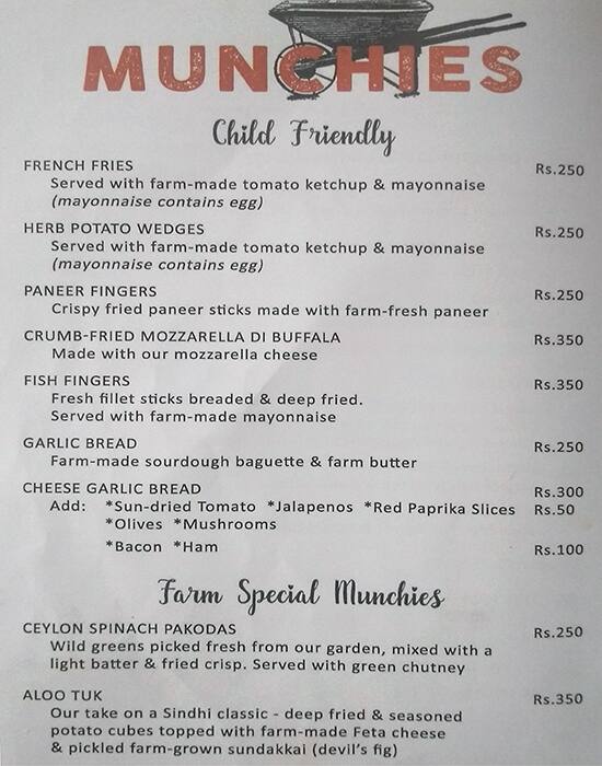 Menu at The Farm Restaurant, Chennai, V68G+MCV
