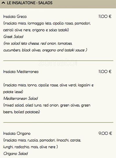 Menu at Origano cafe, Rome, Largo dei Chiavari