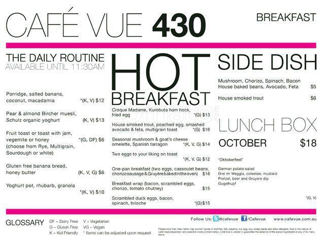 Café Vue Menu Menu For Café Vue Cbd Melbourne Urbanspoon Zomato