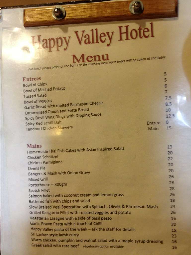 Menu at Happy Valley Hotel Ovens pub & bar, Ovens