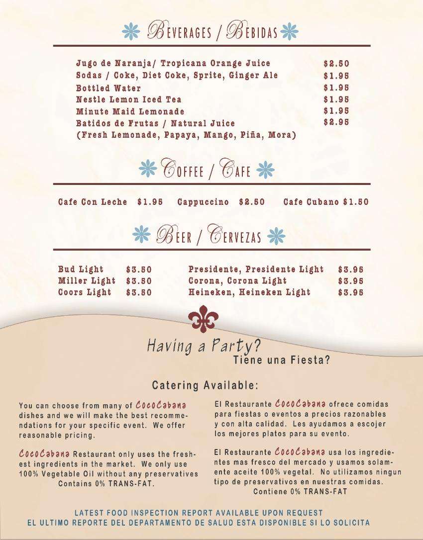 Menu at CocoCabana Bar & Grill, Greenacres, Jog Rd
