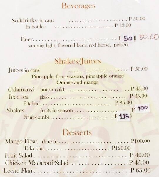 Menu at Grez Bell Restaurant, Bantayan