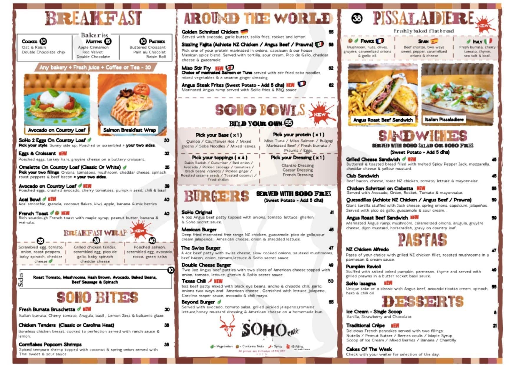 Menu of SoHo Cafe, Al Quoz, Dubai