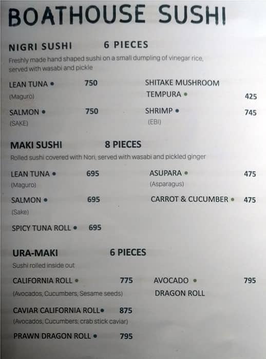 Menu at Boat House, Chandigarh