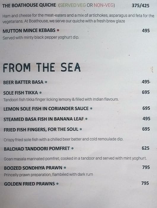 Menu at Boat House, Chandigarh