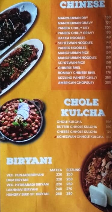 Menu of Hungry Birds, Manjalpur, Vadodara