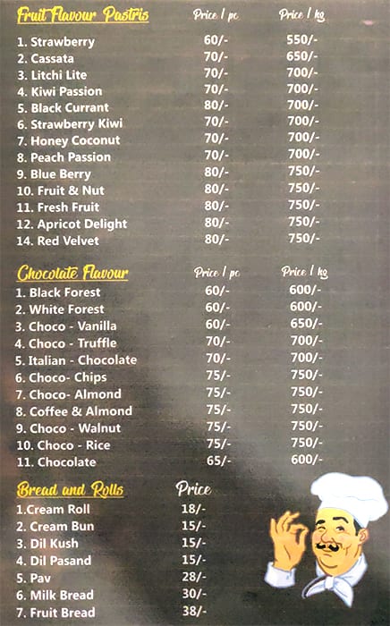 Menu at Bakers Corner, Hyderabad, Opposite Meraj Hotel