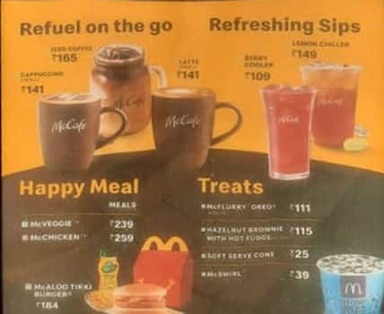 Menu at McCafe by McDonald's, Mumbai, RM Bhattad Marg