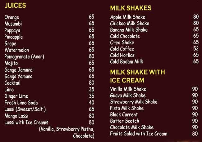 Menu at Sheela The Food Factory, Manipal