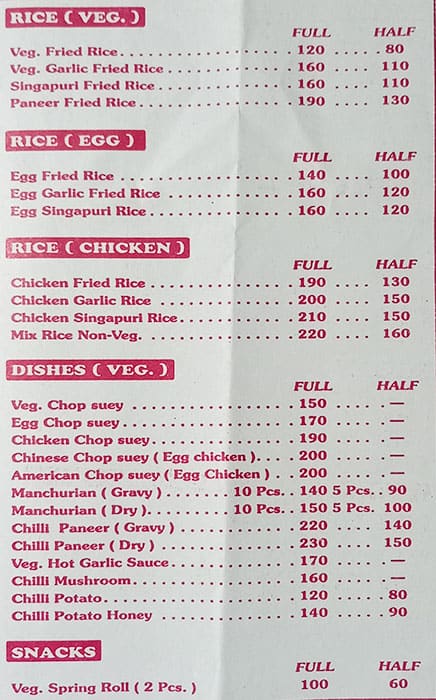 Menu at Temptation Chinese Food, New Delhi, 2