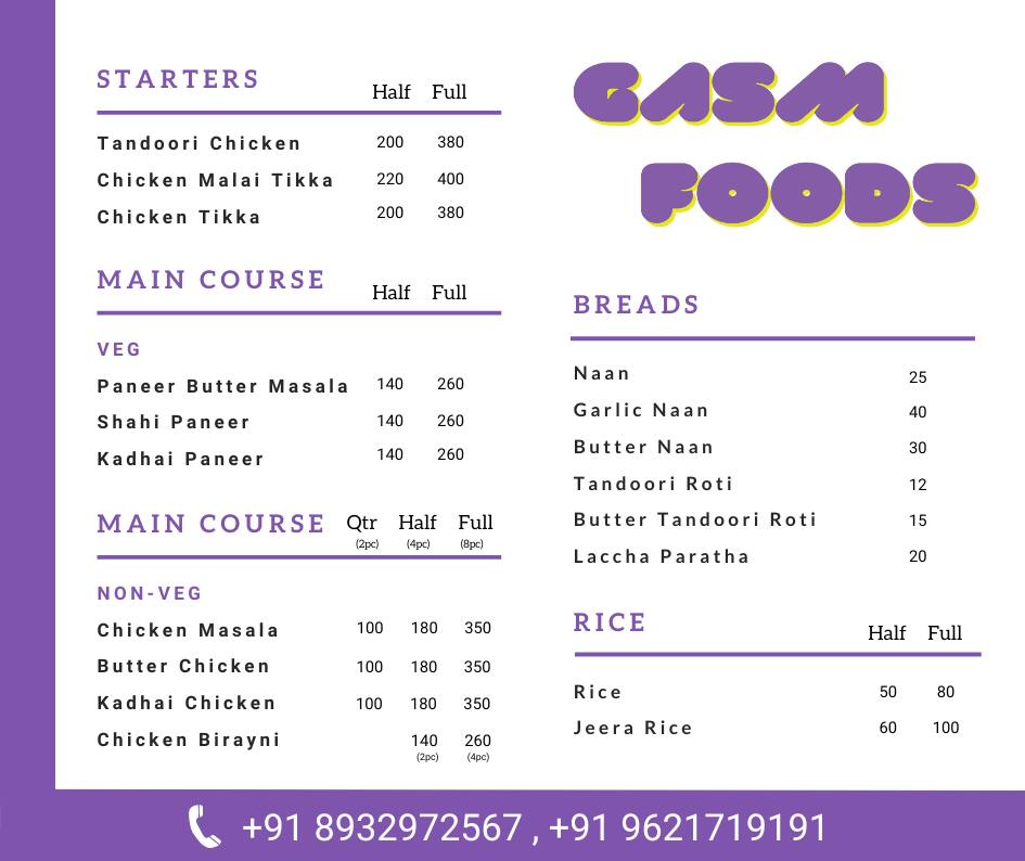 Menu of Gasm Foods, Crossing Republik, Ghaziabad