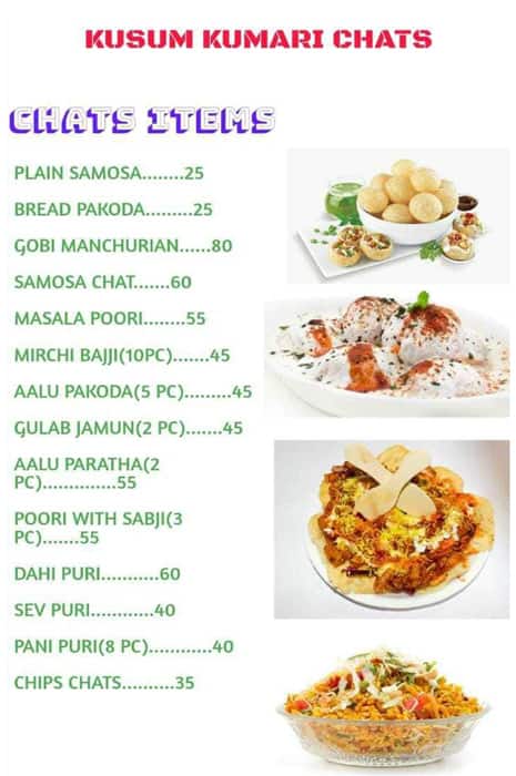 Menu of Kusum Kumari Chats, Yelahanka, Bangalore