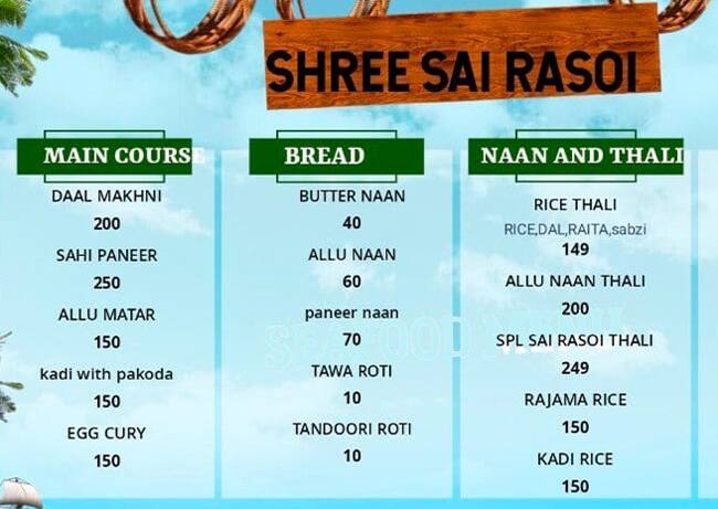 Menu of Shri Sai Rasoi, Sector 3, Dwarka, New Delhi