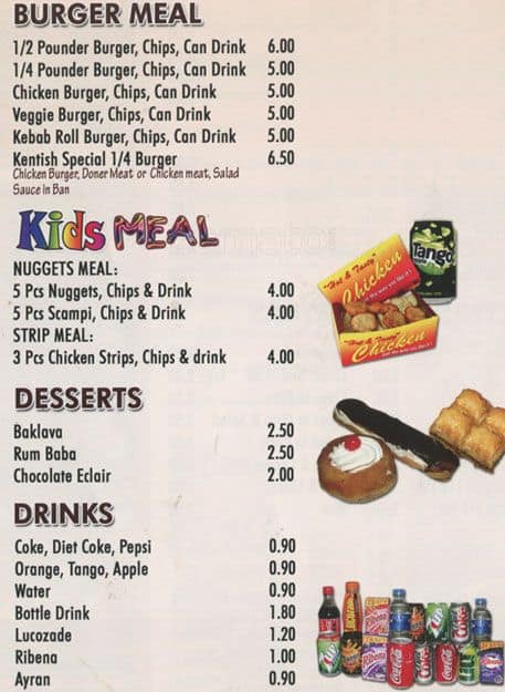 Menu at Best Kentish Kebab restaurant, London