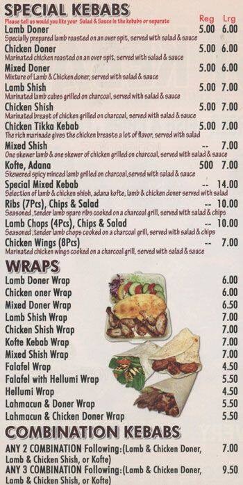 Menu at Best Kentish Kebab restaurant, London