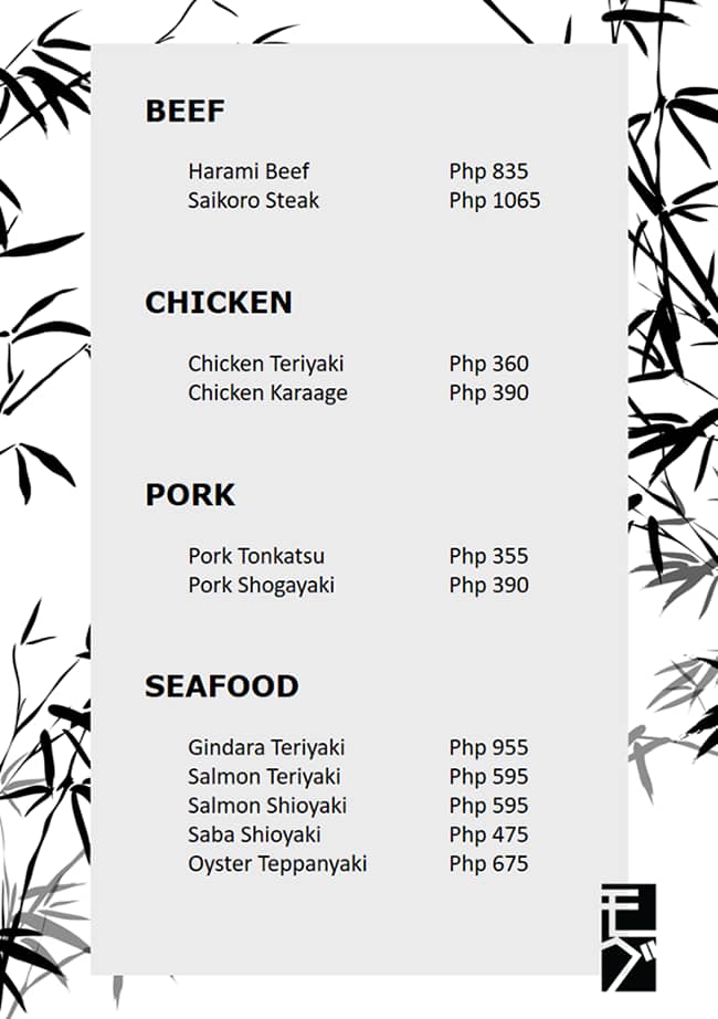 Menu at Mogu by Chef Seiji Kamura, Taguig