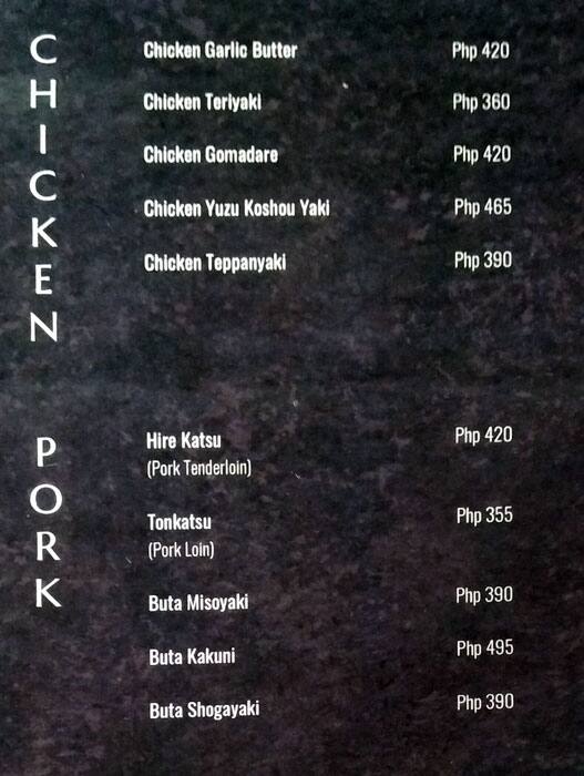 Menu at Mogu by Chef Seiji Kamura, Taguig