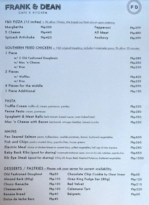 Frank & Dean Menu, Menu for Frank & Dean, Bonifacio Global City, Taguig ...
