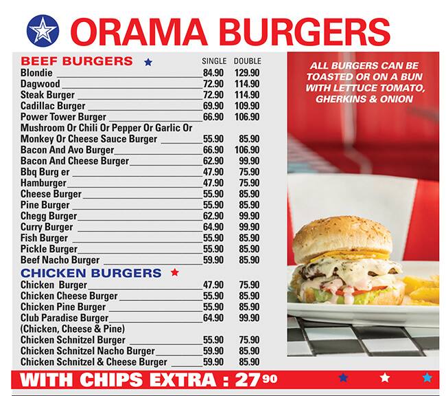 Menu at Orama Roadhouse restaurant, Boksburg