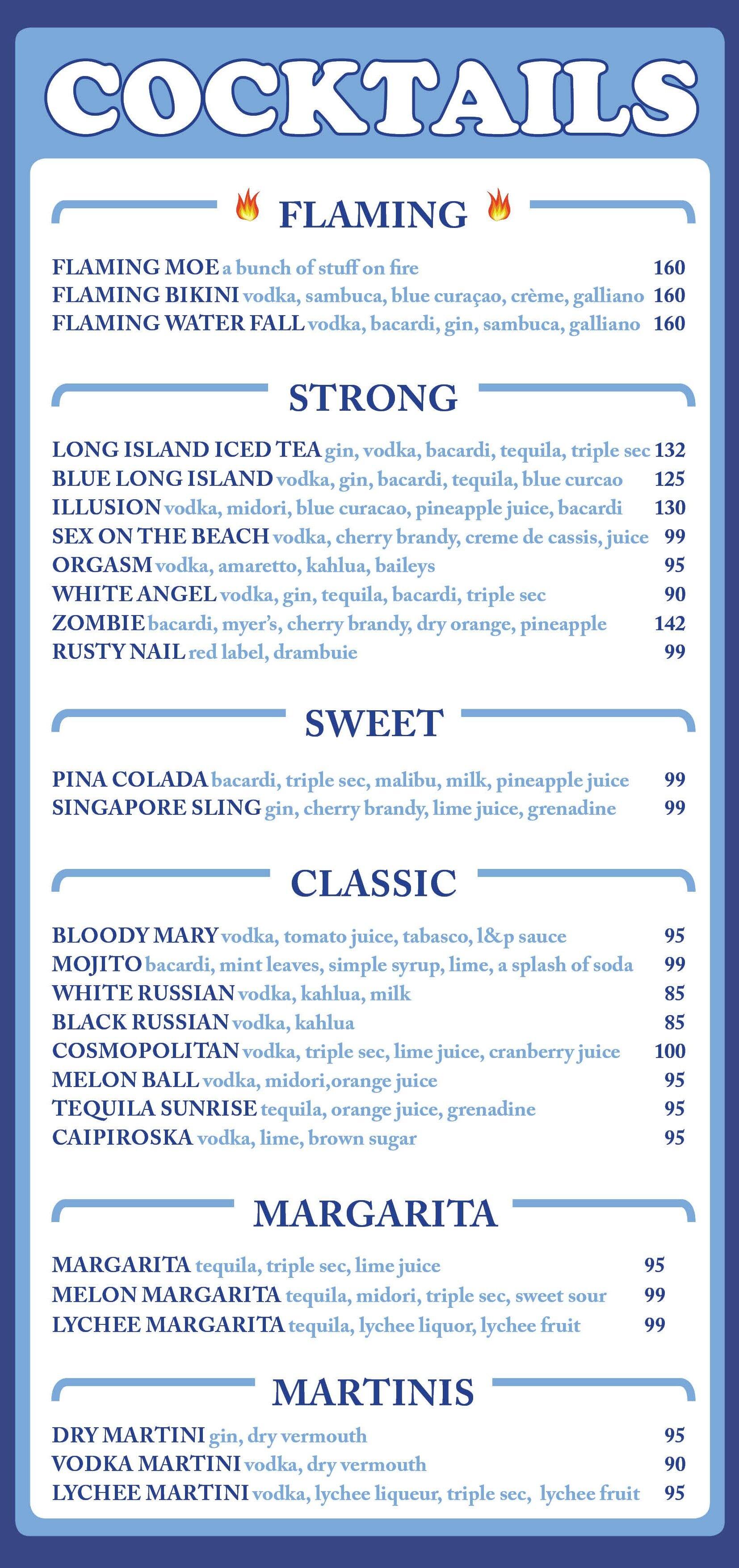 Menu at de Hooi pub & bar, Jakarta