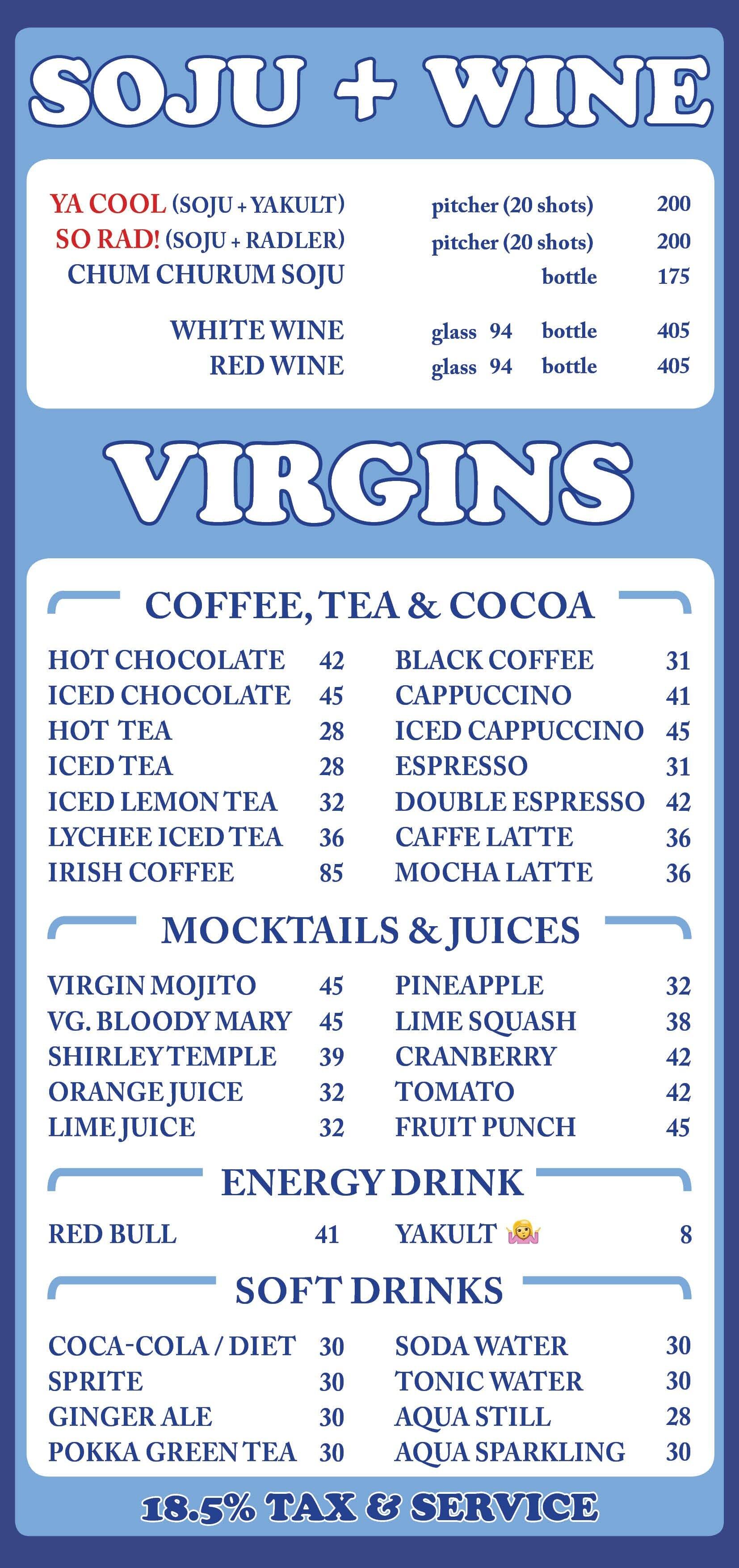 Menu at de Hooi pub & bar, Jakarta