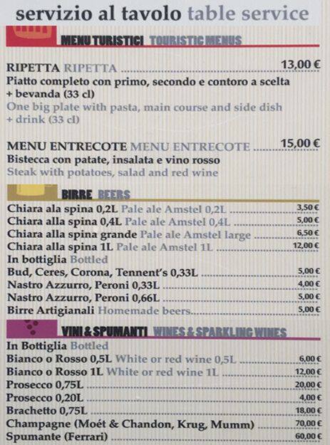 Menu da Caffè Ripetta self-service, Roma, Via di Ripetta
