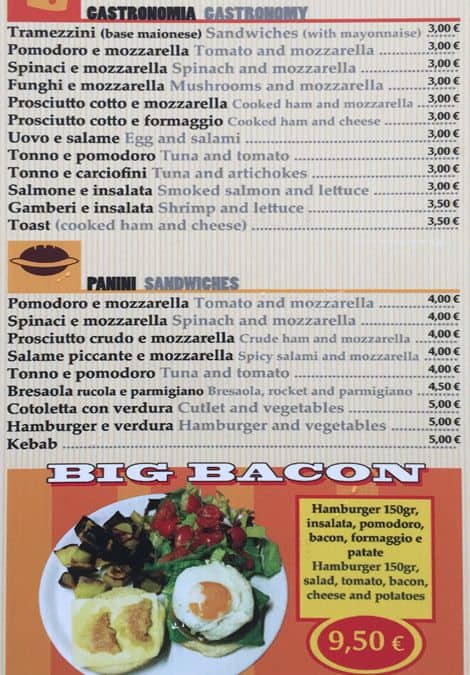 Menu da Caffè Ripetta self-service, Roma, Via di Ripetta