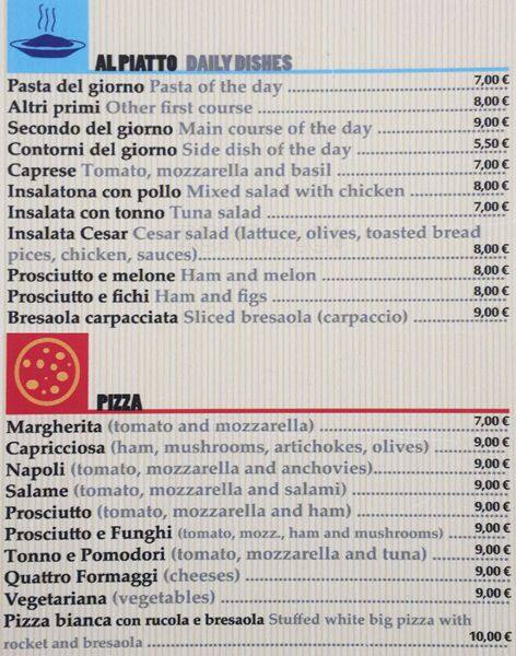 Menu da Caffè Ripetta self-service, Roma, Via di Ripetta