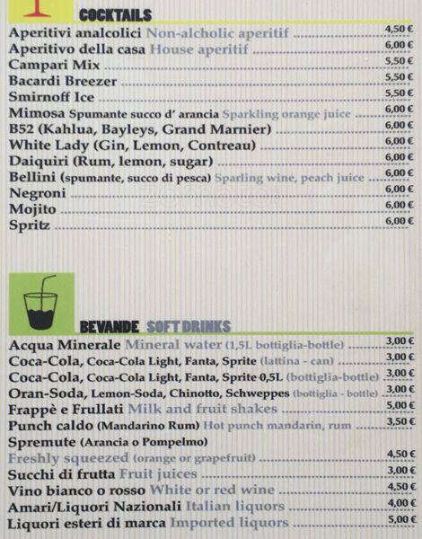 Menu da Caffè Ripetta self-service, Roma, Via di Ripetta