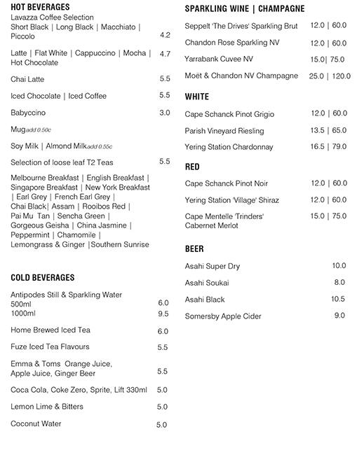 Carta del café NGV Tea Room, Melbourne, NGV International