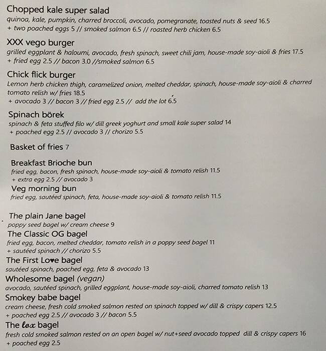 Menu at Major Major restaurant, Fitzroy