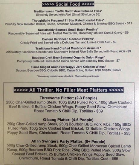Menu at Down Under Bar & Grill, Brisbane City