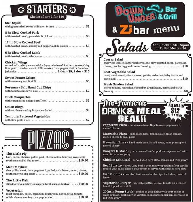 Down Under Bar & Grill Menu - Urbanspoon/Zomato