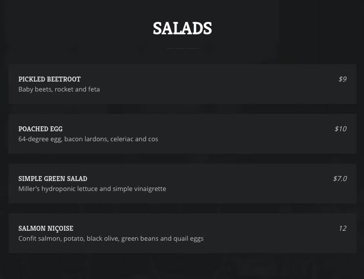 Menu at Black Stump Bistro restaurant, Mildura