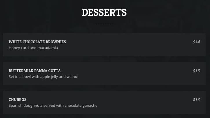 Menu at Black Stump Bistro restaurant, Mildura