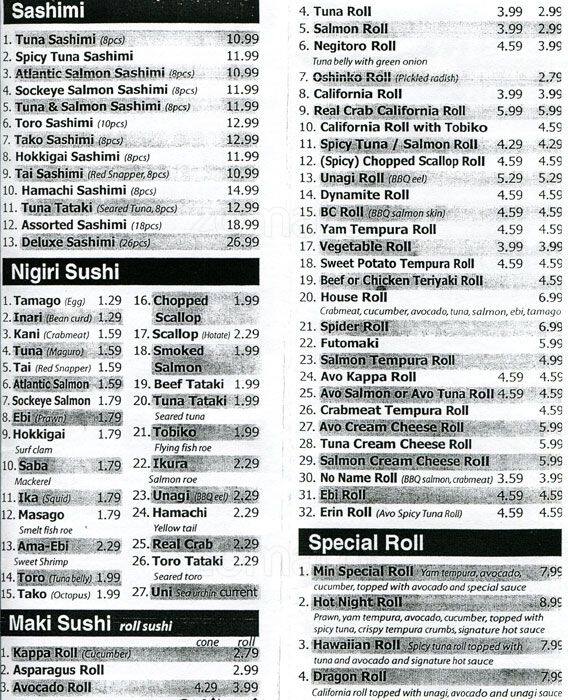 Menu at Akane Japanese Restaurant, Langley Township